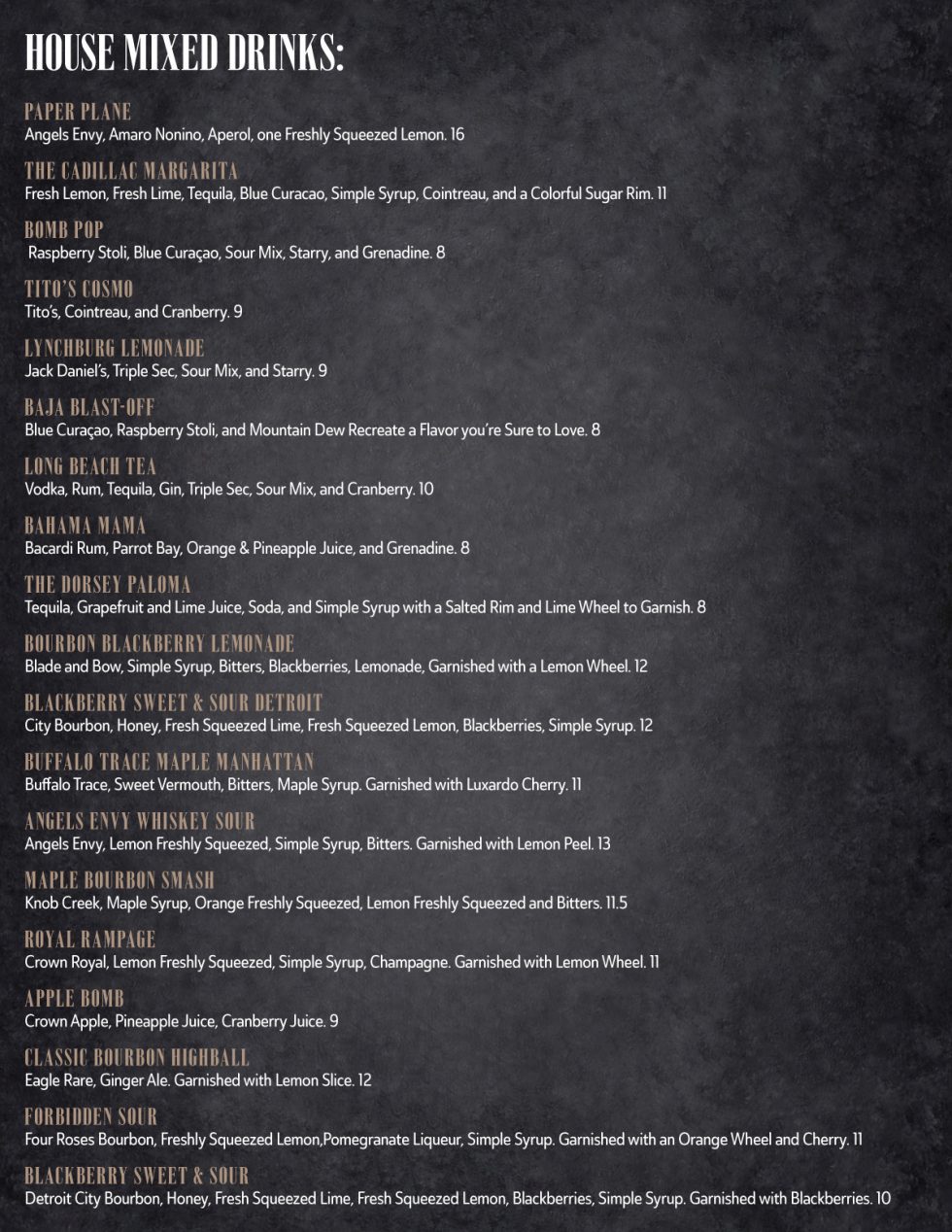 Menu - The Dorsey House