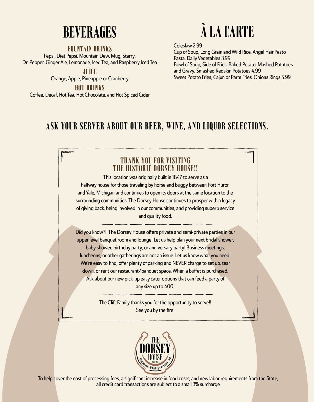Menu - The Dorsey House