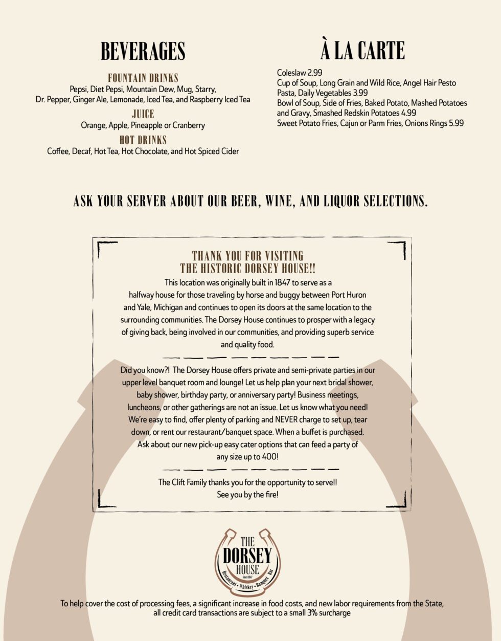 Menu - The Dorsey House