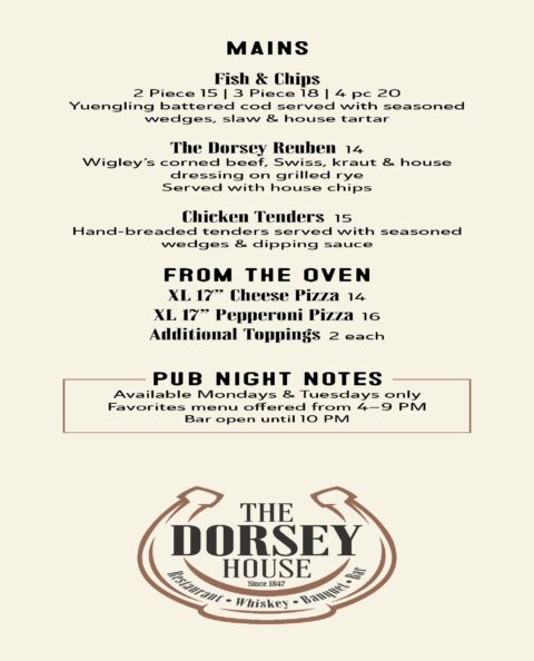 Menu - The Dorsey House
